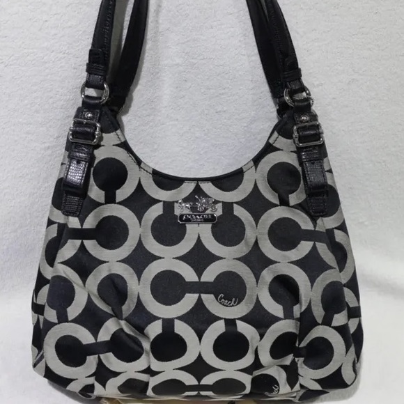Coach | Bags | Coach Madison Collection Op Art Signature Maggie Tote ...